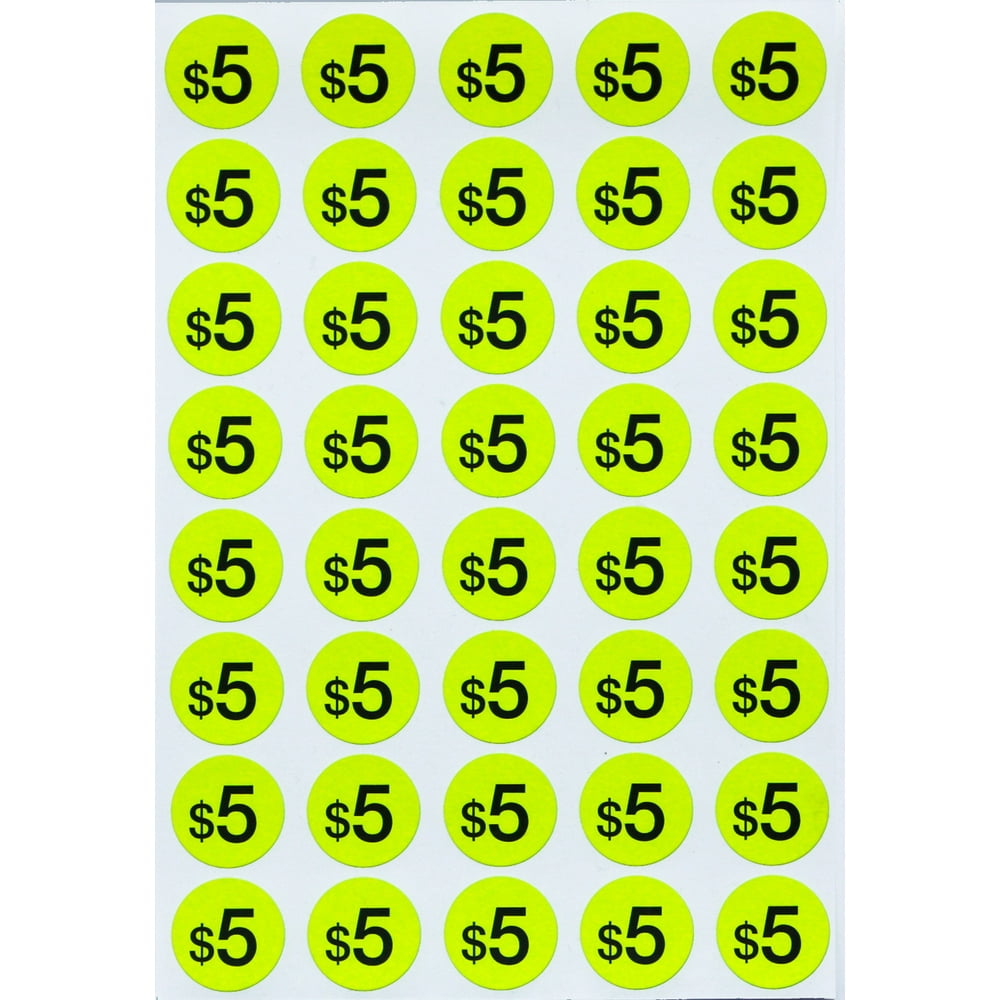 Price Tag Stickers $5.00 dollars Blank Dots 3/4" 19mm diameter, Pack of ...