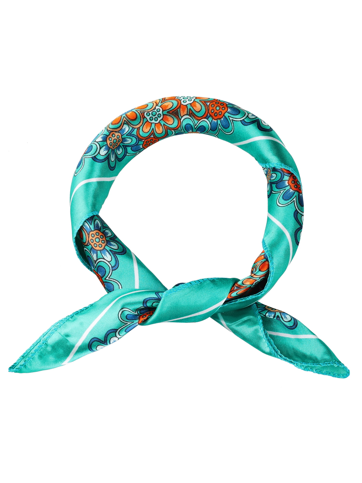 Women 51cm x 51cm Brown White Floral Printed Kerchief Neck Scarf ...