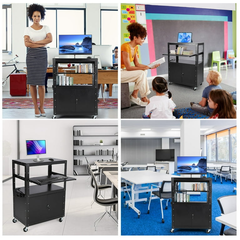 Av Cart With Locking Cabinet Mobile Device Storage Cart, Locking,