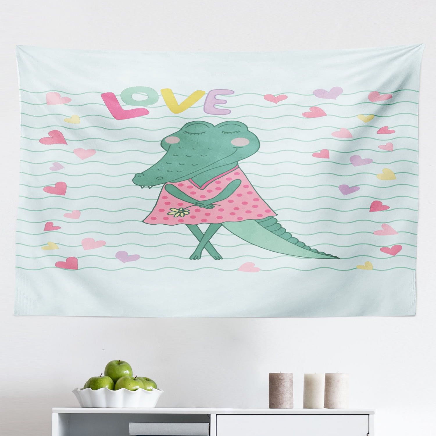 Ferret Tapestry, Animal Portrait in Pastel Tone Wreath with a Ribbon ...