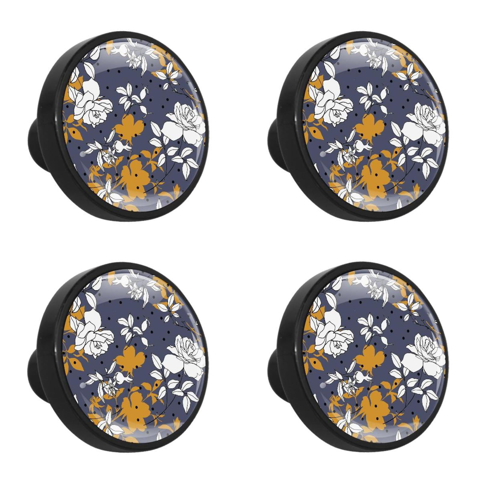 4 Pcs White Roses Knobs for Kitchen Cabinet Cupboard Dresser Bookcase Drawer Pulls Handles Round ...