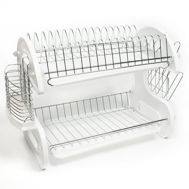 Home Basics White 2 Tier Kitchen Sink Dish Drainer Set - Walmart.com