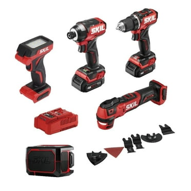 SKIL 20V PWR Core Cordless Drill Combo Kit, Drill Driver, Circular Saw, Reciprocating Saw, LED ...