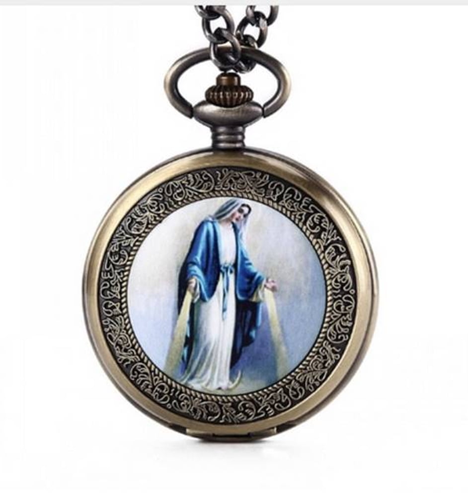 Mother Mary Pocket Watch Quality Bronze Anti-Tarnish Christian Watch WP ...
