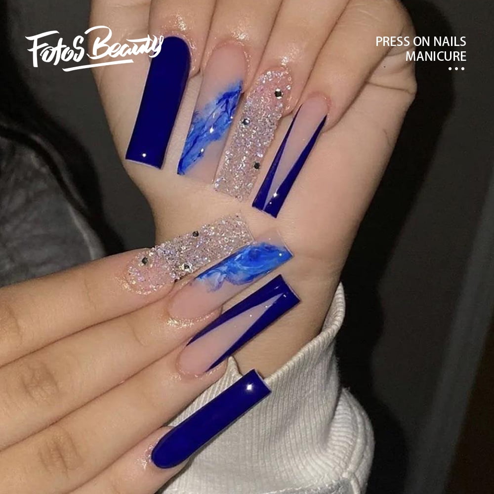 Fofosbeauty 24 pcs Long False Nails, Press-on Nails Designs 2022, Laser ...