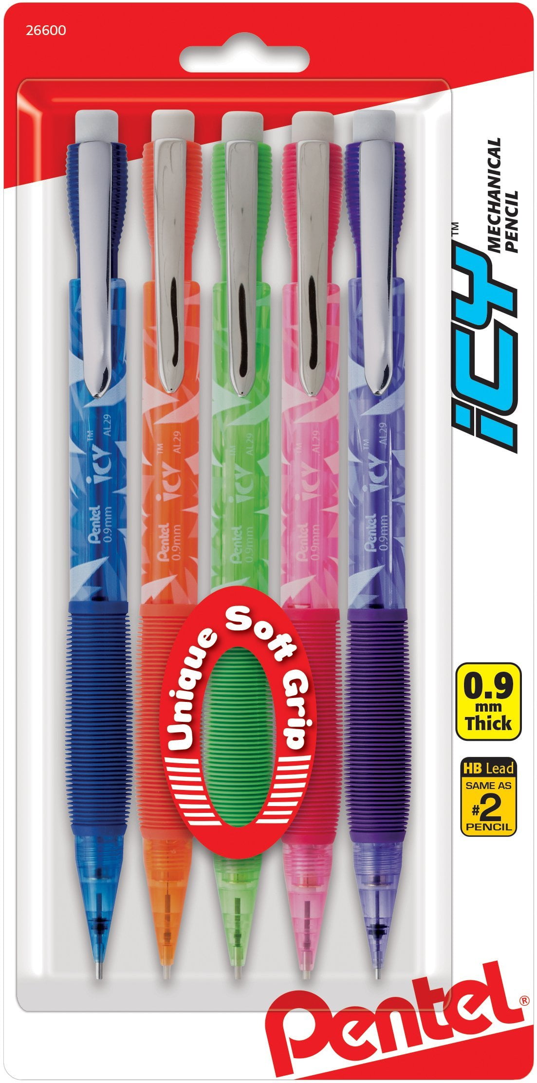 Pentel Art Icy Mechanical Pencils .9Mm 5/Pkg-Blue, Orange, Lime Green ...