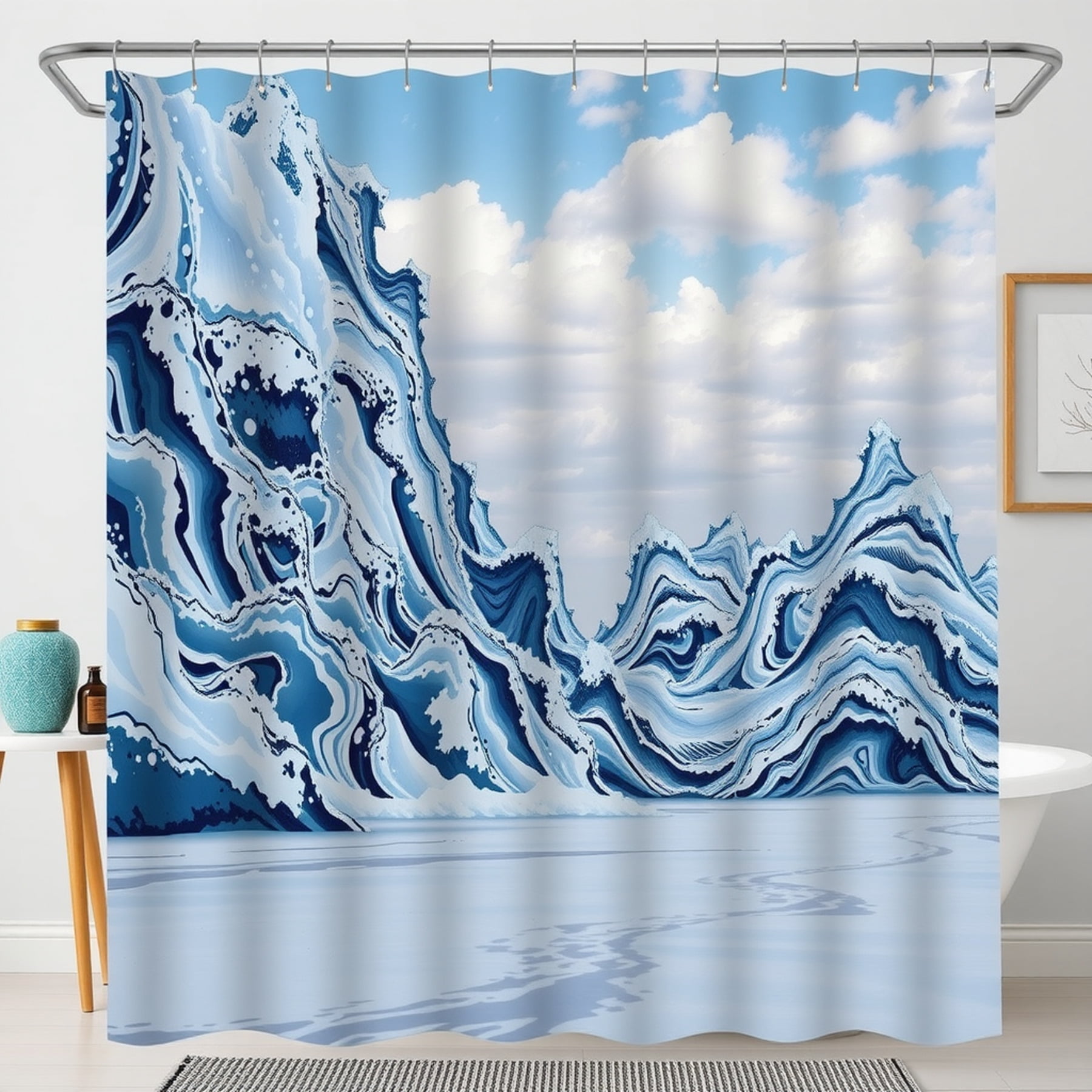 Click here for Qinc Modern Abstract Blue Wave Shower Curtain With... prices