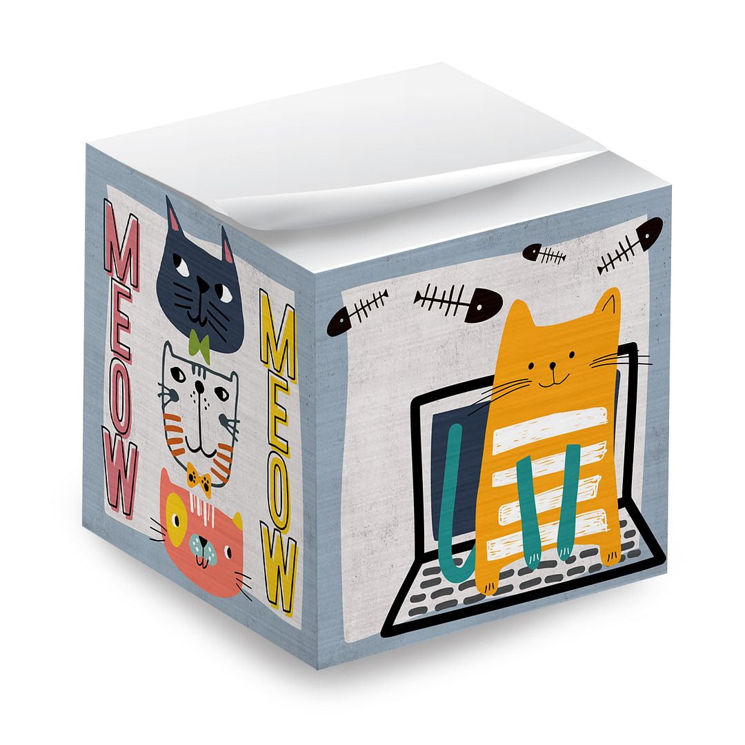 Whimsical Cats Sticky Note Cube / 600 Sheets / 2.75" Memo Block Printed ...