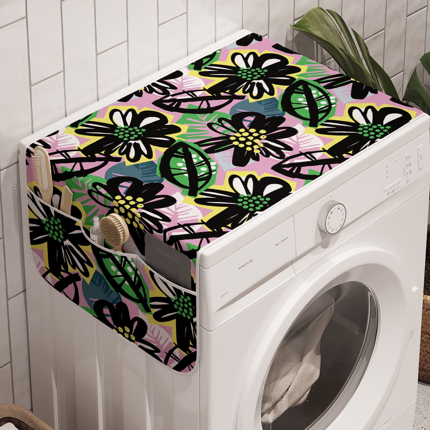 Botanical Washing Machine Organizer, Floral Theme Abstract Plants from ...