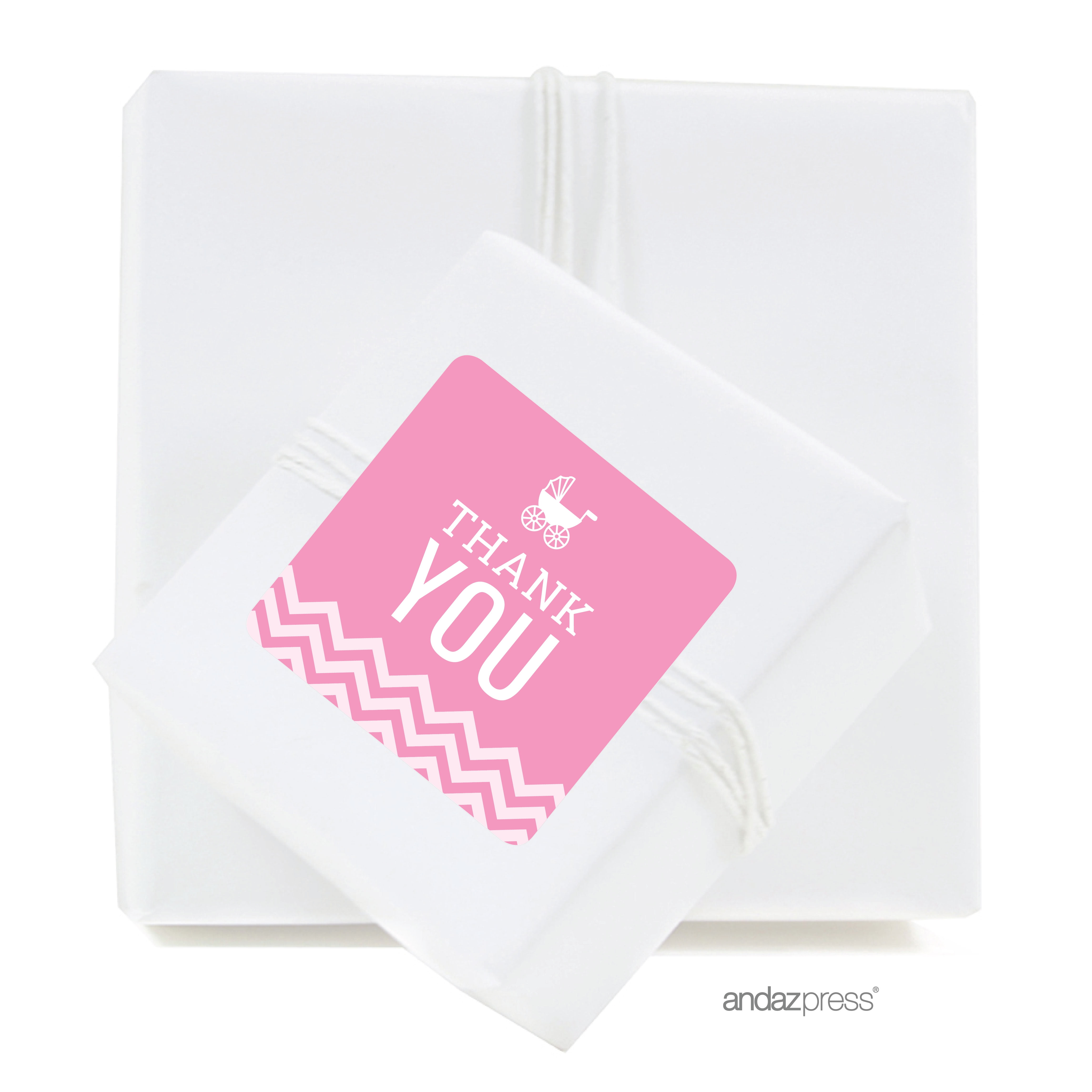 Bubblegum Pink Chevron Baby Shower Square Label Stickers, Thank You, 40 ...