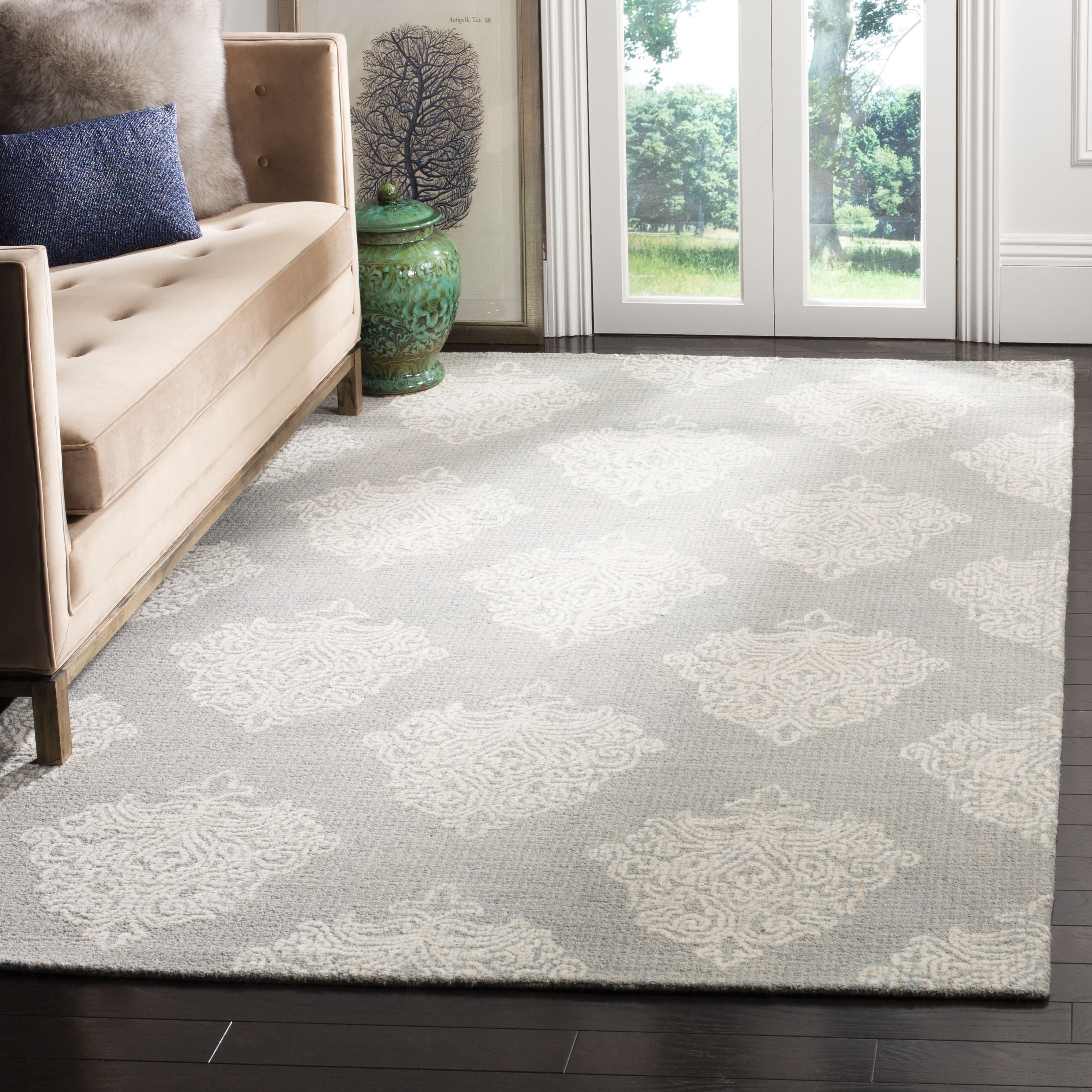 SAFAVIEH Abstract Madisyn Geometric Wool Area Rug, Aqua/Ivory, 6' x 6 ...