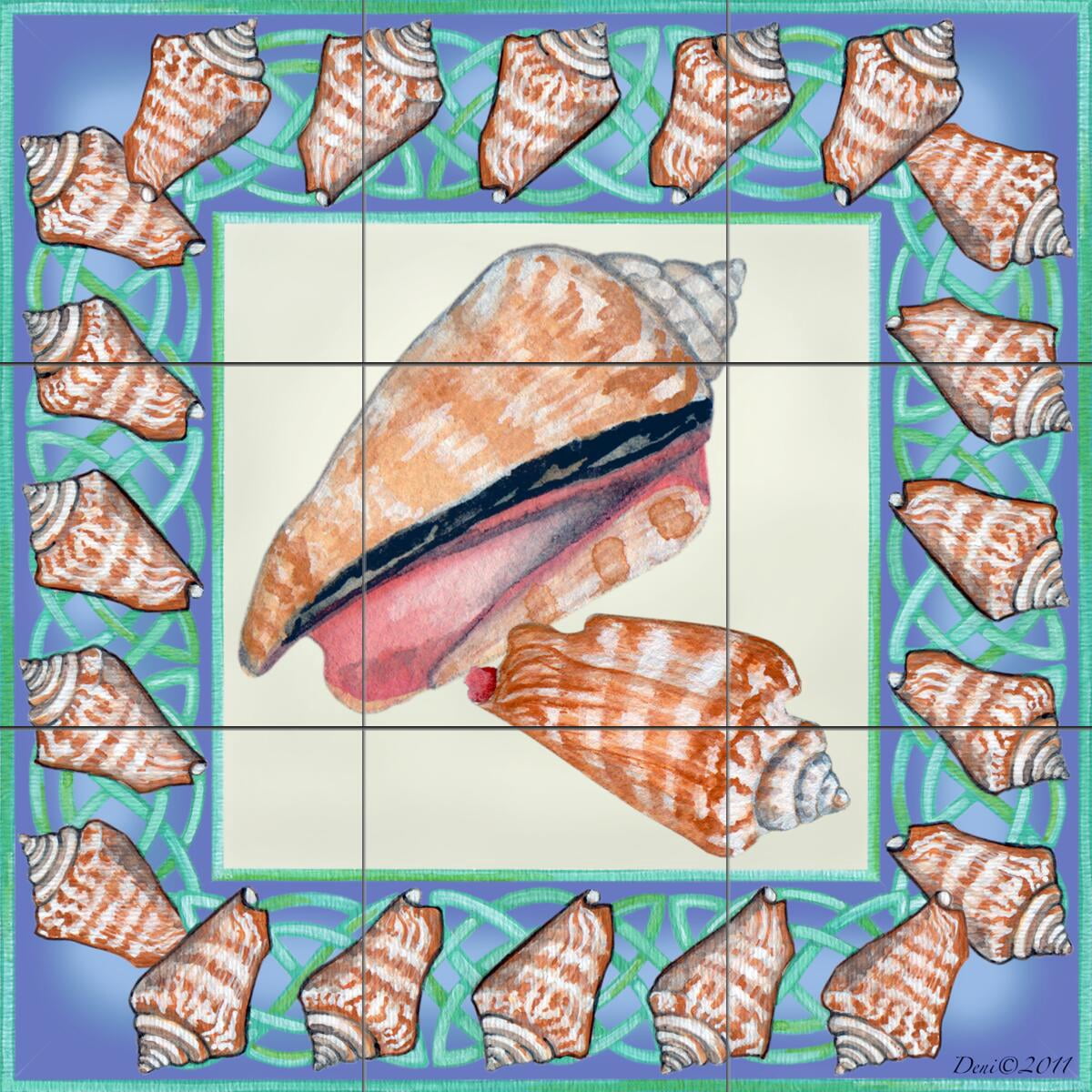 Tile Mural Bathroom Backsplash - Seashell Square 4-DF - by Denise ...