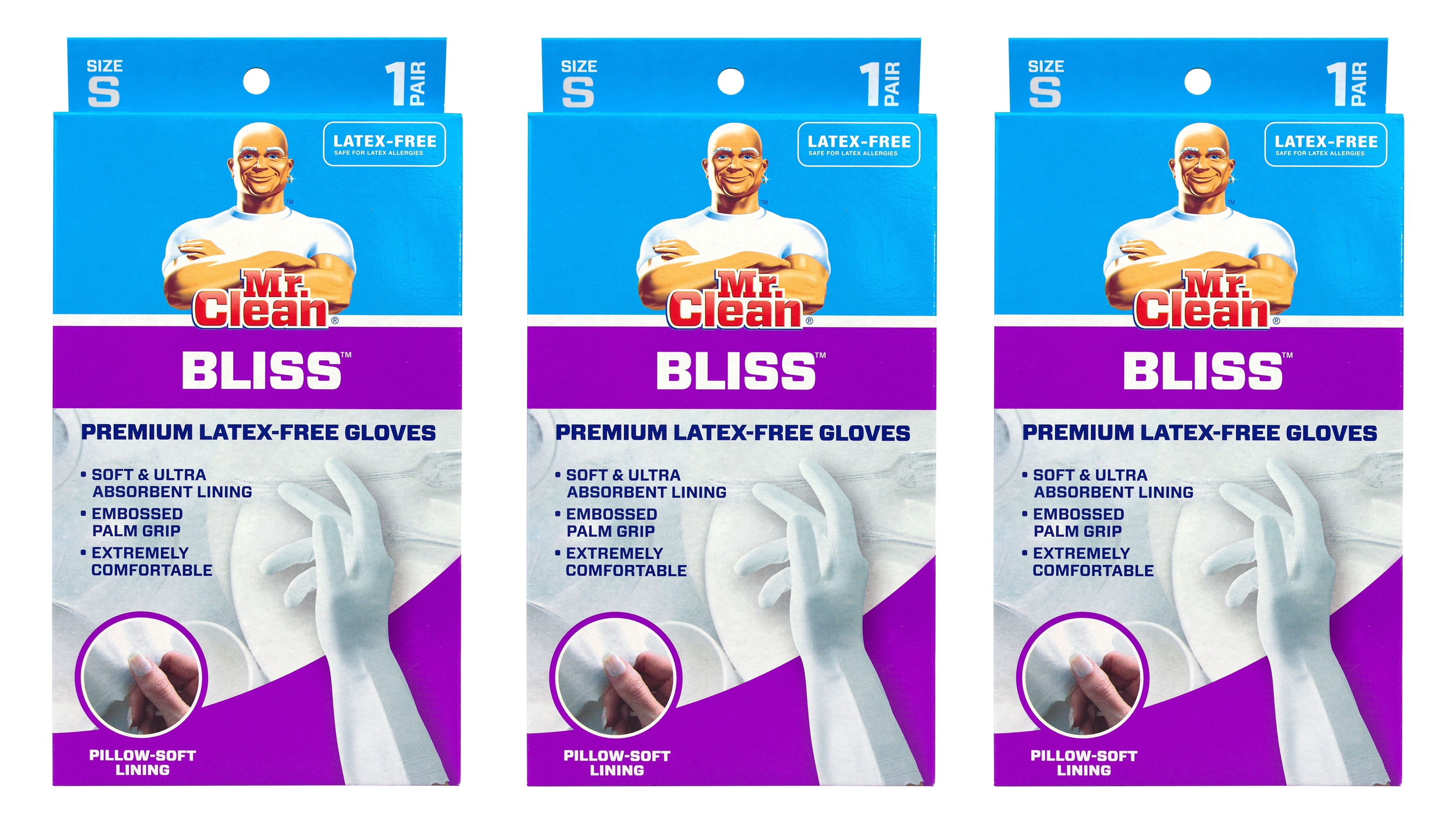Mr. Clean Bliss Premium Latex Free Gloves Small, Set of 3 - White ...