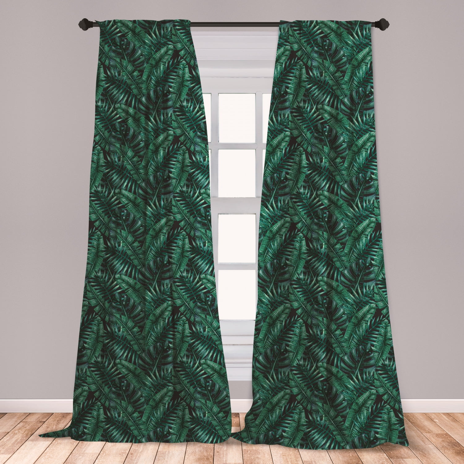 Palm Leaf Curtains 2 Panels Set Watercolor Tropical Jungle Leaves