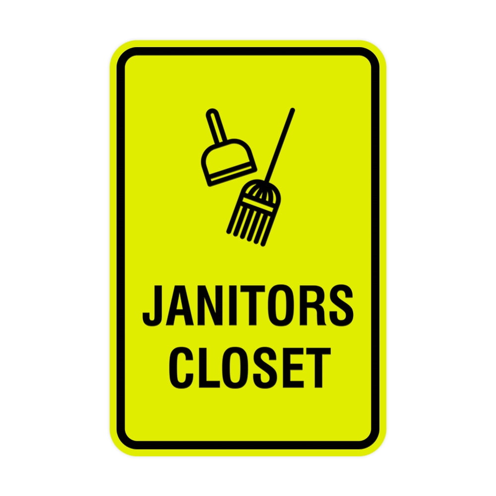 Portrait Round Janitors Closet Sign (Yellow / Black) - Large 6" x 8 ...