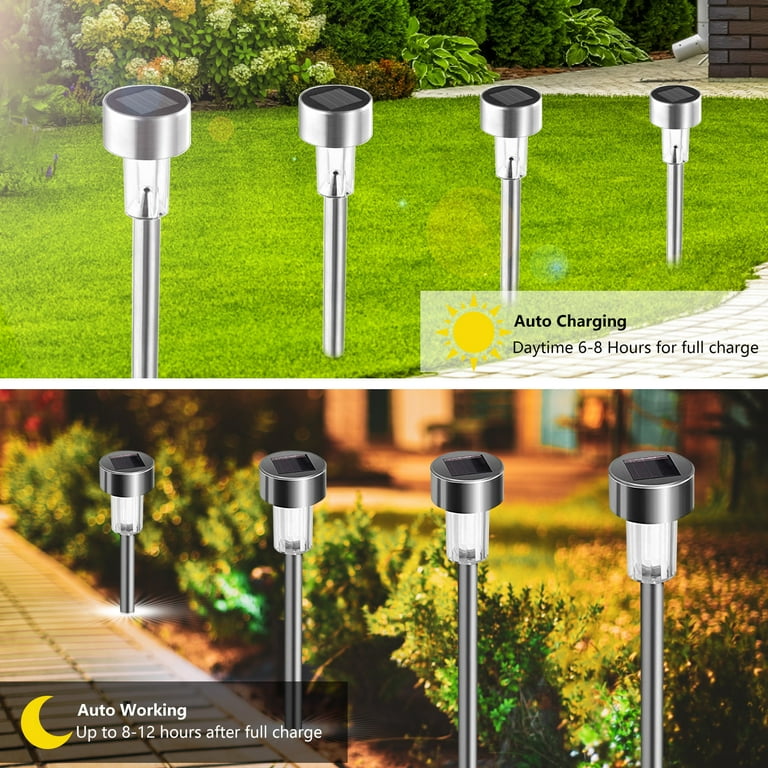 Stainless Steel Solar Pathway Lights GIGALUMI 12 Pack Solar Lights ...