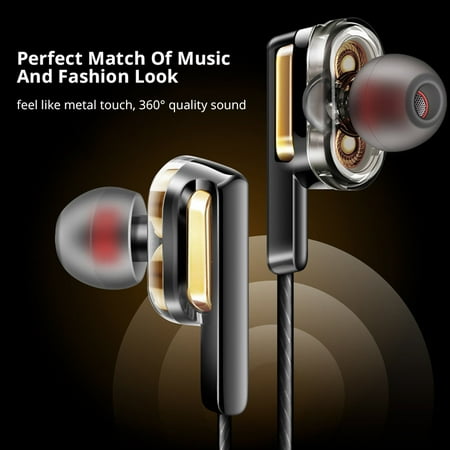 4D Heavy Bass Wired Headphones Double Dynamic Earphone for Xiaomi ...