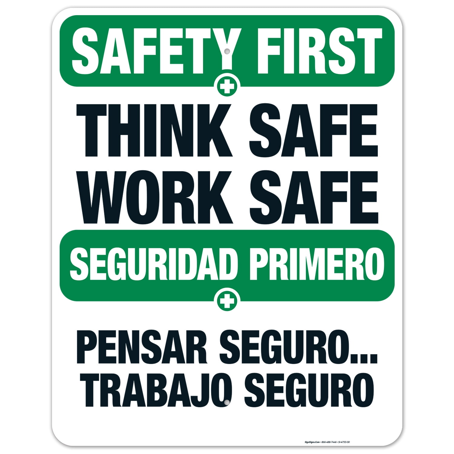 Think Safe Work Safe Bilingual Sign, OSHA Safety First Sign, - Walmart.com