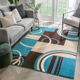 Echo Shapes & Circles Blue & Brown Modern Geometric Comfy Casual Hand ...