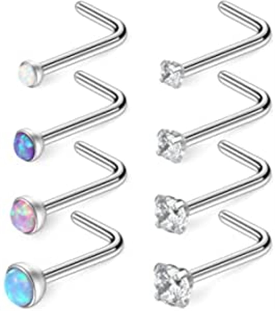 Briana Williams 18G Opal & Clear CZ Nose L-Shaped Rings Studs Ring Body ...