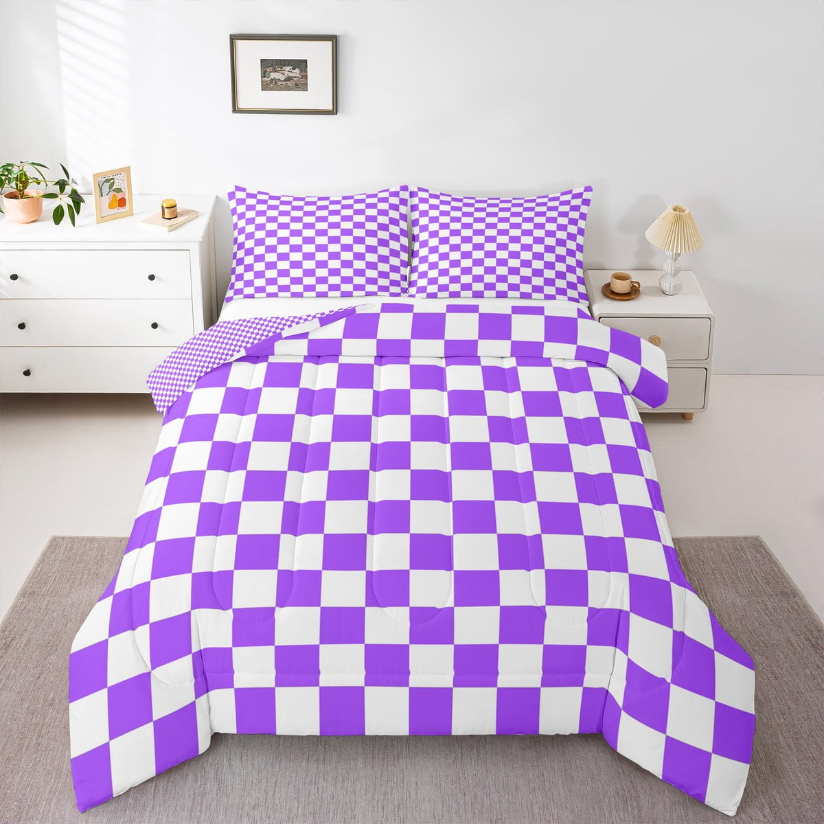 Click here for Erosebridal Purple Plaid Comforter Sets Twin Size... prices