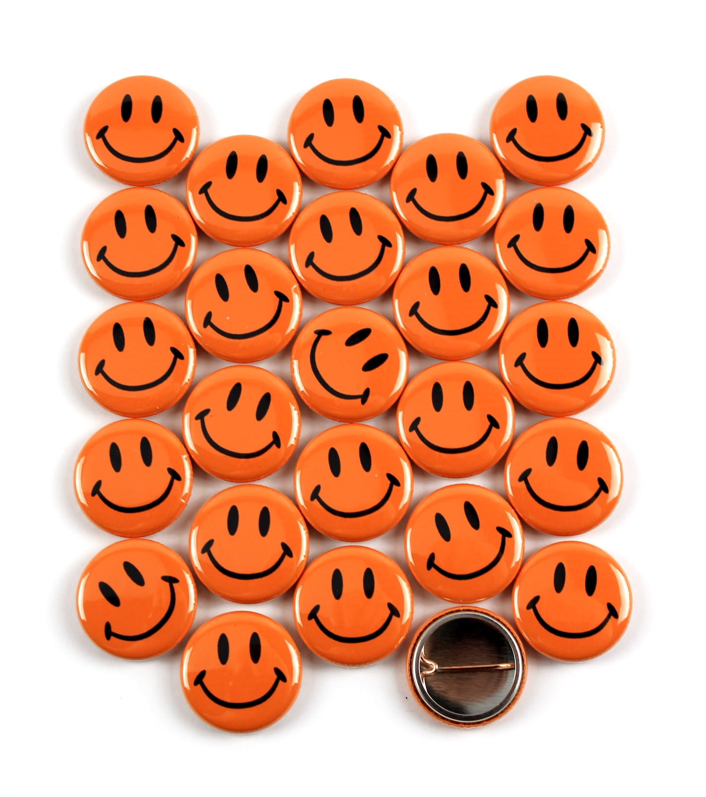 Classic Orange Smiley Face Pinback Button Badges - 1 Inch - 25 Pack ...