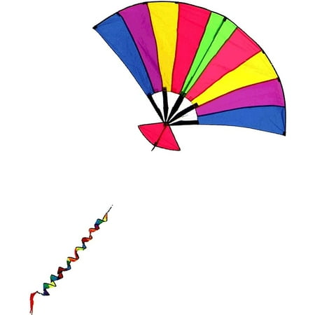 Beach Kites Rainbow Fan-Shaped Kite with Tail,Beginner Kite with Kite ...