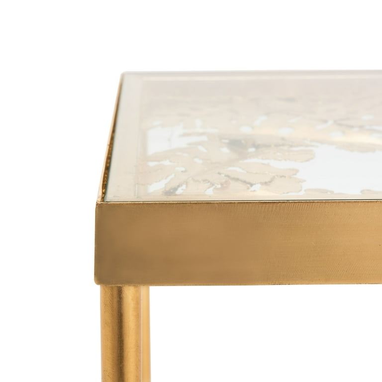 SAFAVIEH Leilani Modern Palm Leaf Glass Side Table Gold Leaf
