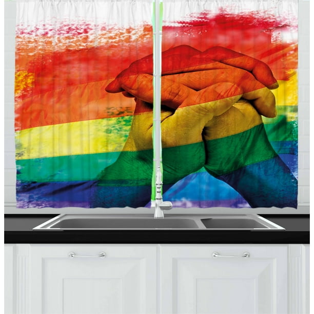 Pride Curtains 2 Panels Set Hands Of Young Men Put Together On