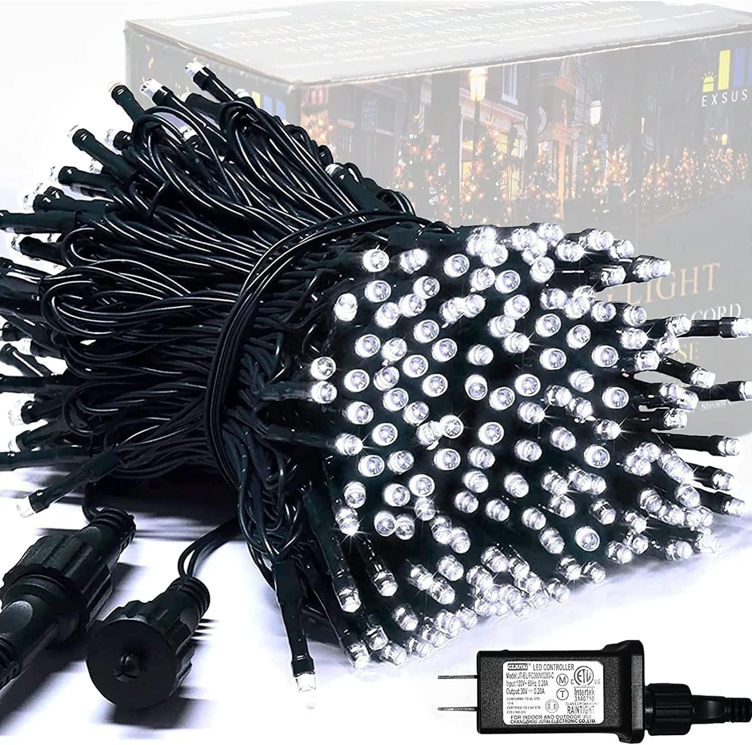 JMEXSUSS 250 LED White Christmas String Lights, 91.5ft Extendable Green ...