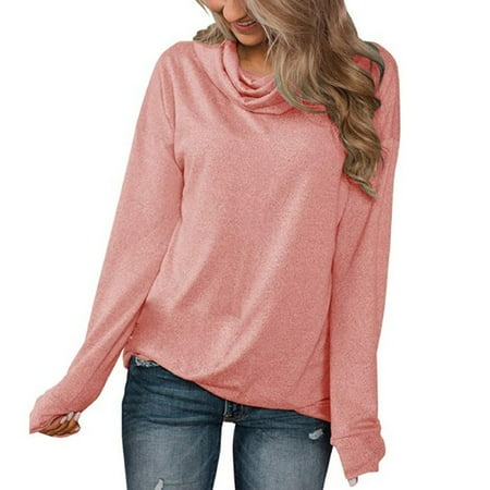 Women's New Solid Color Pullover Pile Collar Upper Clothes Long Sleeves ...