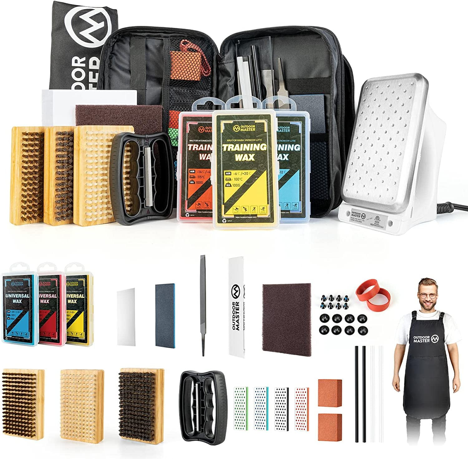 OutdoorMaster Ski Snowboard Tuning and Waxing Kit with Waxing Iron,Universal Wax,Edge Tuner ...
