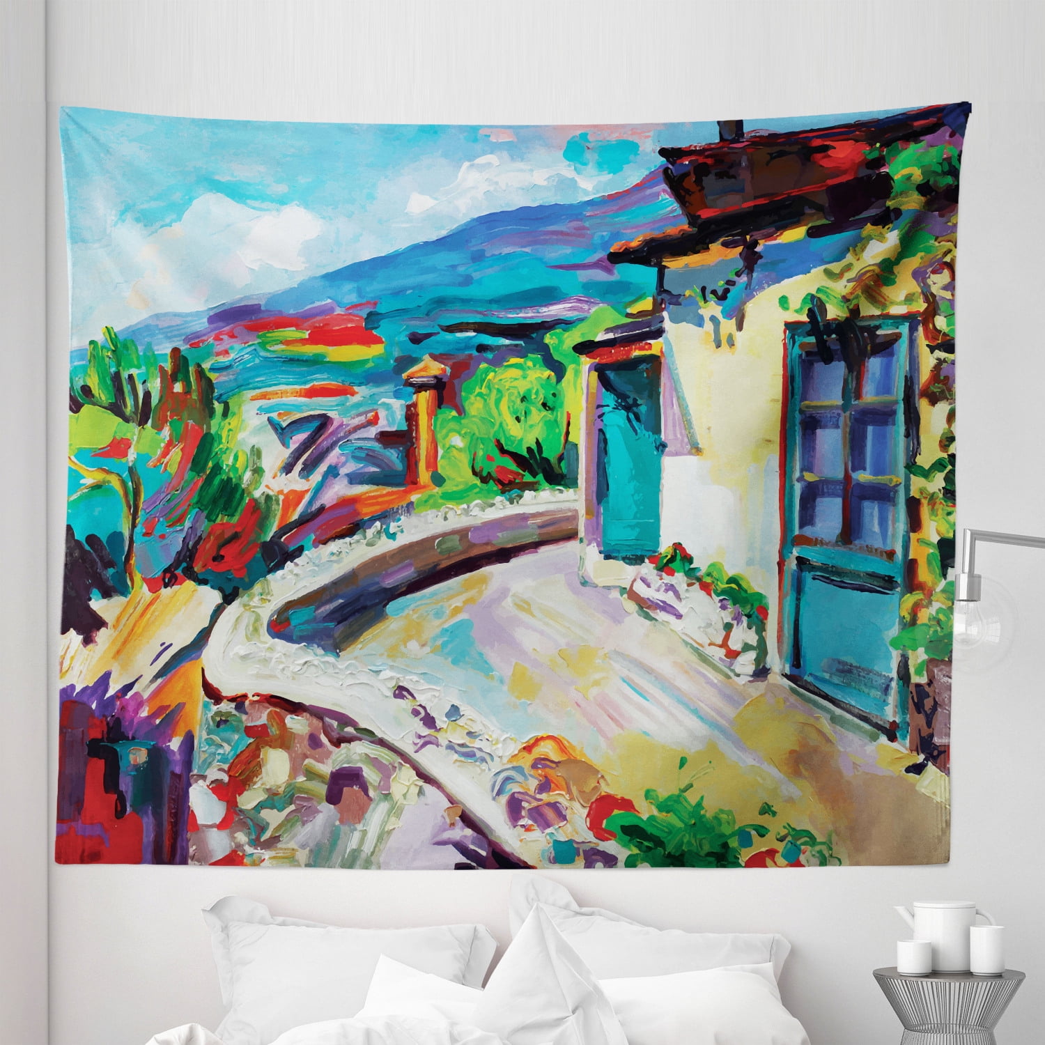 Watercolor Tapestry, Idyllic Summer View of a Cottage House on ...