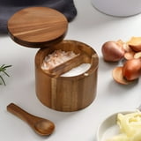 Salt and Pepper Bowls with Lid and Spoon, Acacia Wood, Dual Compartment ...