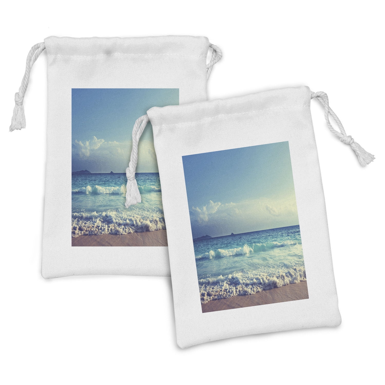 Tropical Island Fabric Pouch Set of 2, Ocean Waves on Seychelles Beach ...