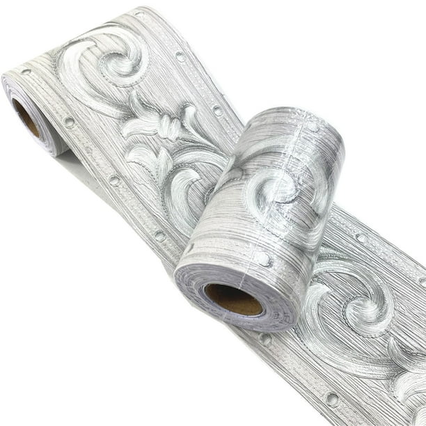 Elegant Silver Grey Floral Molding Wallpaper Border Peel Stick Home