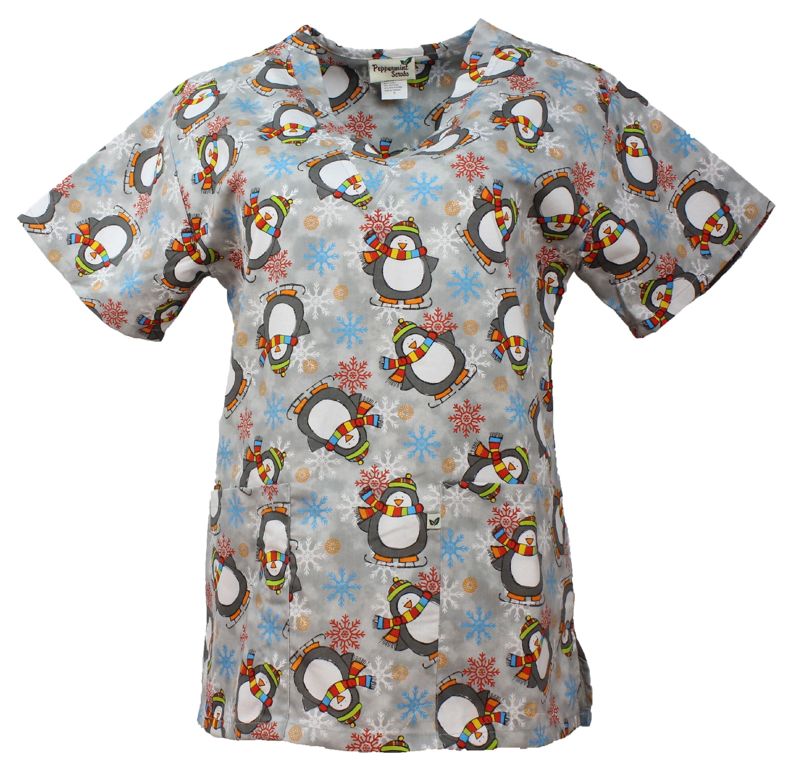Peppermint Scrubs Womens Holiday Themed V-Neckline Scrub Top (Grey ...