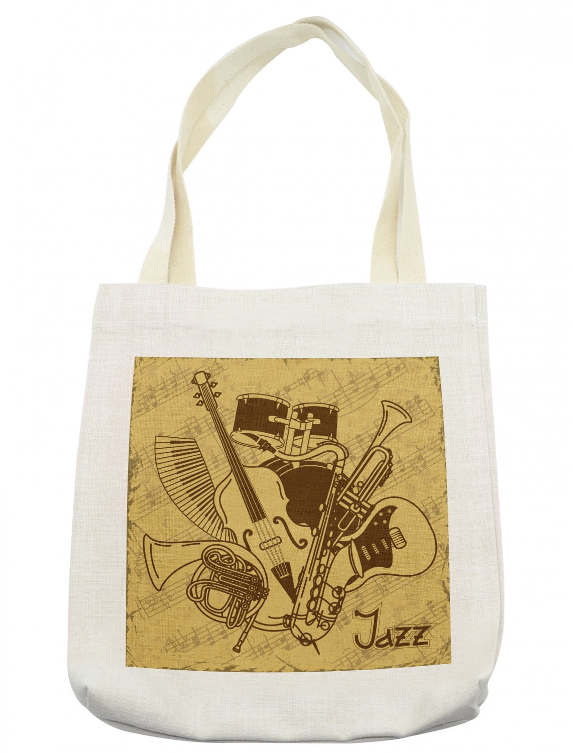 Music Tote Bag, Jazz Music Equipments with Vintage Background Retro ...