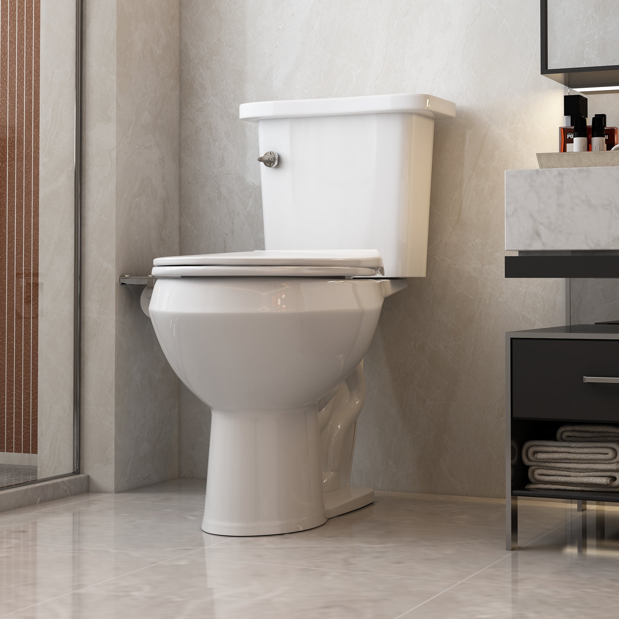 TOBILI White Elongated Ceramic Toilet, Single Flush, Slow Close Seat ...