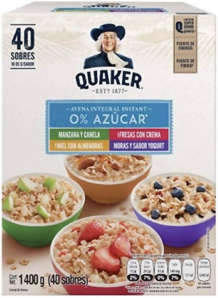 AVENA CEREAL SURTIDO DE AVENA QUAKER 0% AZUCAR CAJA CON 40 PIEZAS TOTAL ...