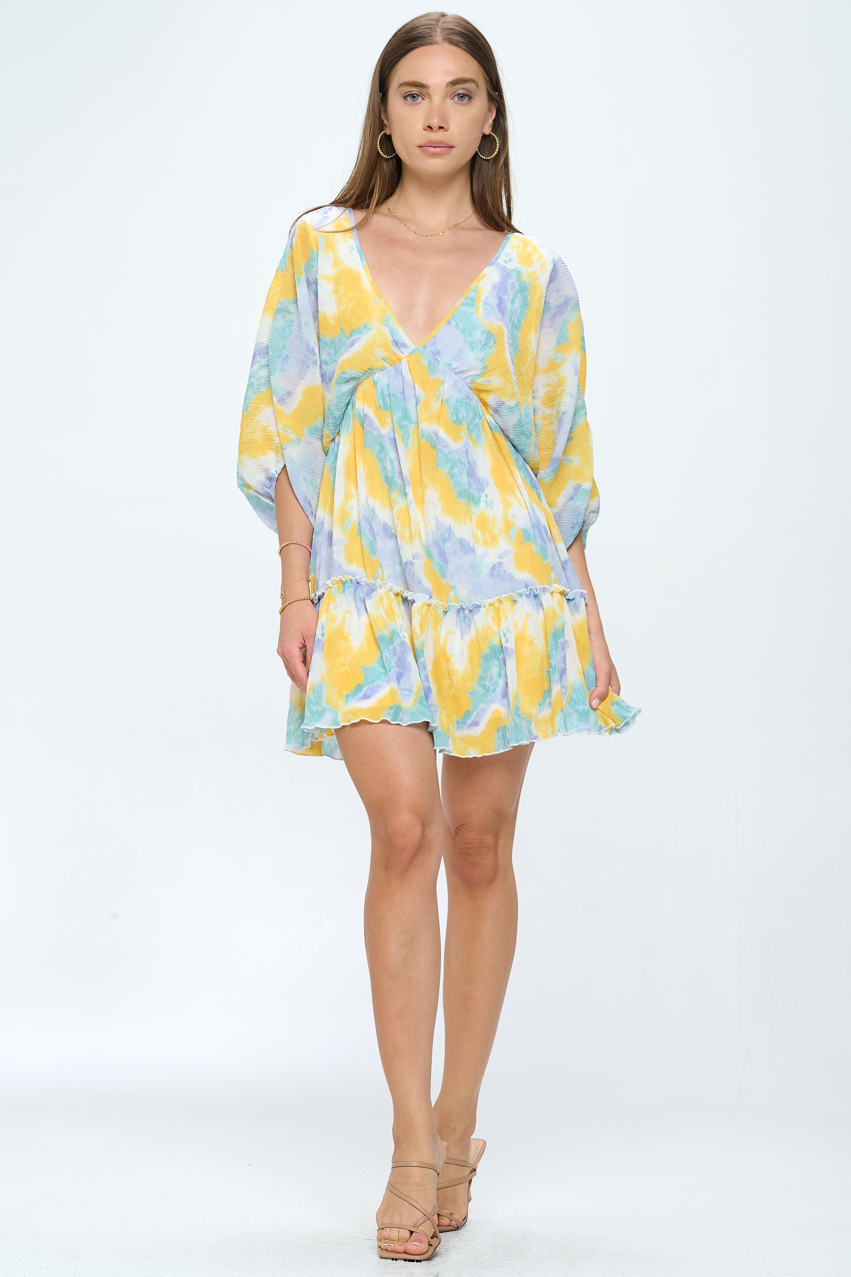 PROVA Women's Cervo Watercolor Print Dolman Elbow Length Sleeve Deep V Mini Dress - Walmart.com