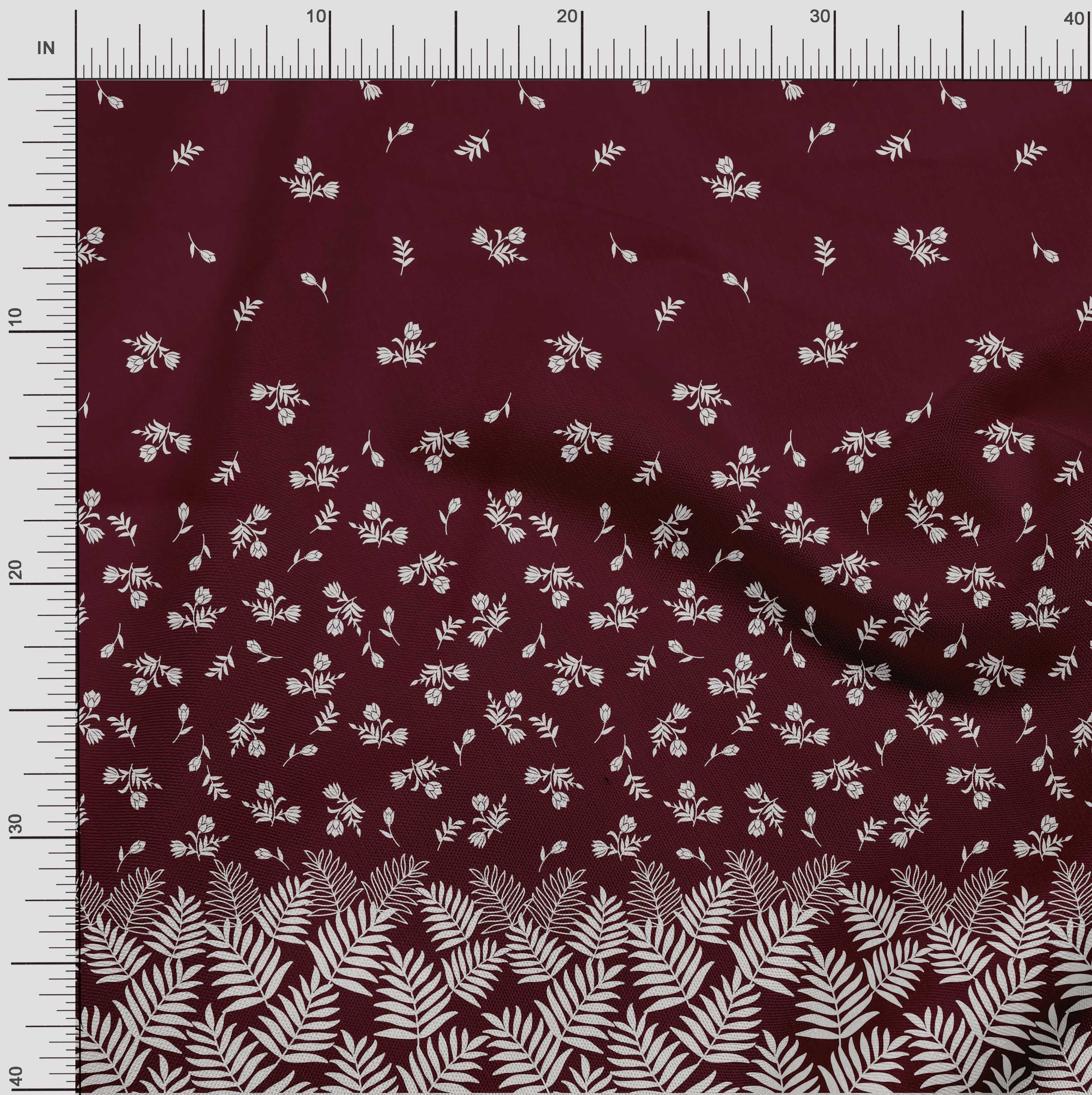 oneOone Cotton Flex Maroon Fabric Leaves & Flower Panel Sewing Material ...