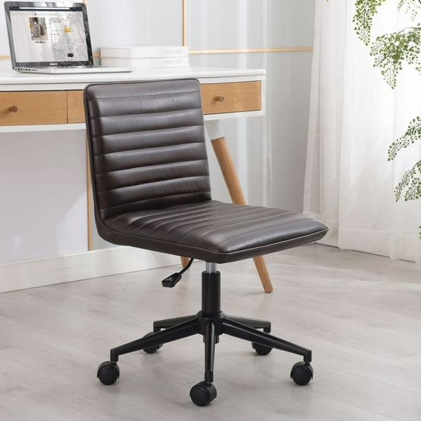 Furniliving Leather Desk Chair Armless Office Chair Adjustable Swivel ...