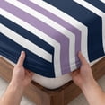 Cal.King Size Fitted Sheet Set - Navy Blue Purple Striped 3 Piece ...