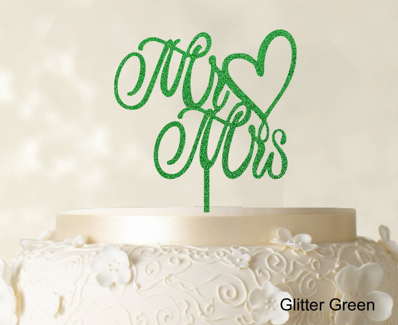 "Mr & Mrs Wedding Cake Topper Custom Glitter Green Cake Topper Color ...