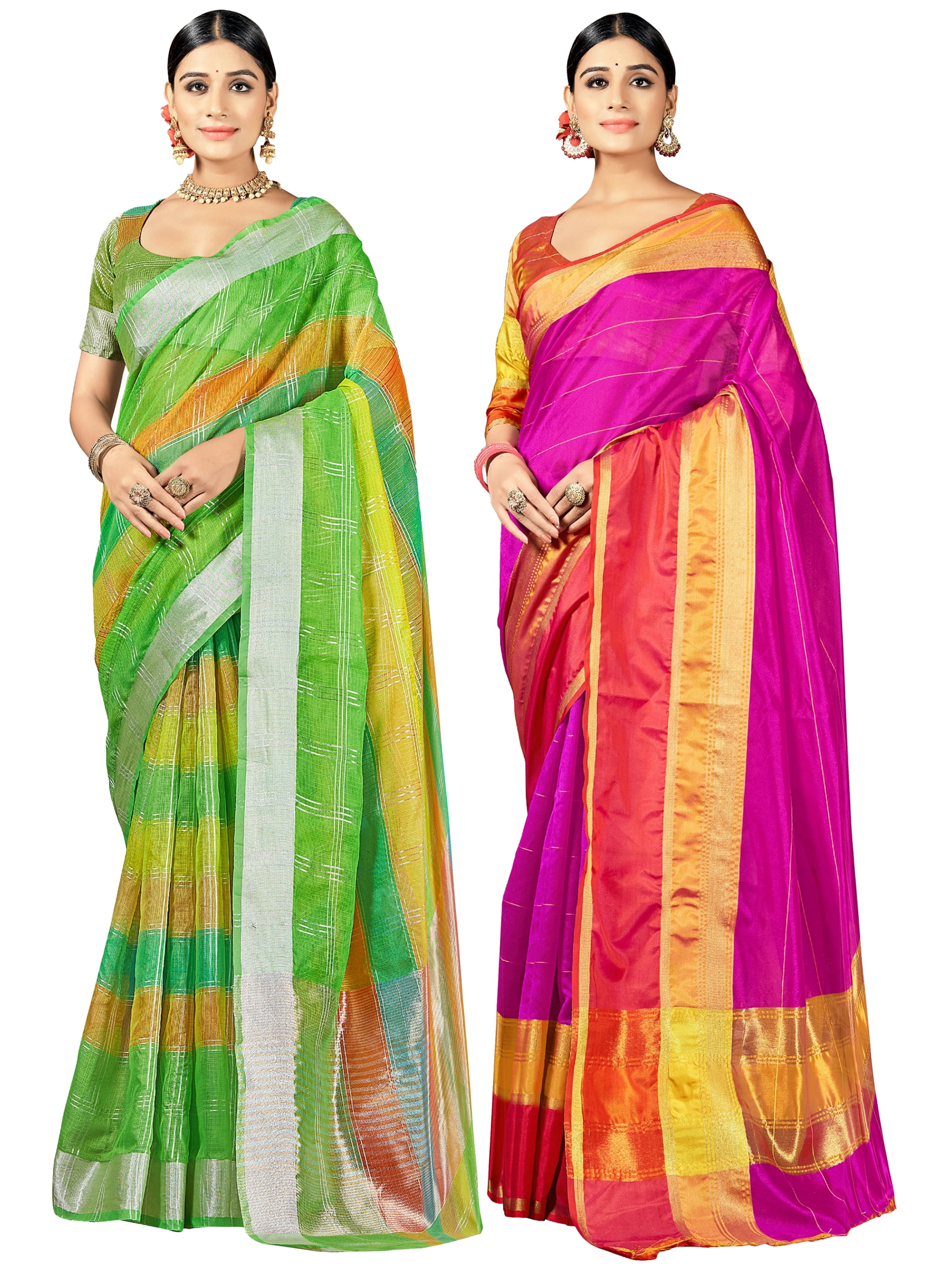 Pack of Two Saree for Women Cotton Silk Indian Wedding Woven Sarees ...