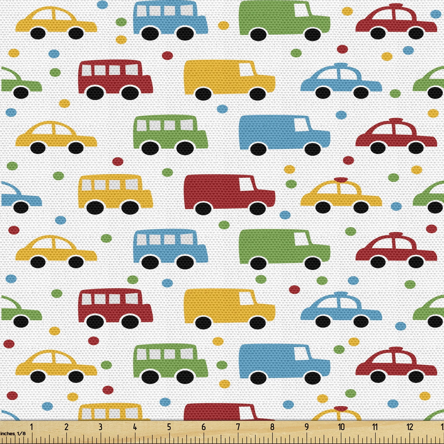 Cars Fabric by the Yard Upholstery, Vivid Colored Silhouettes of ...