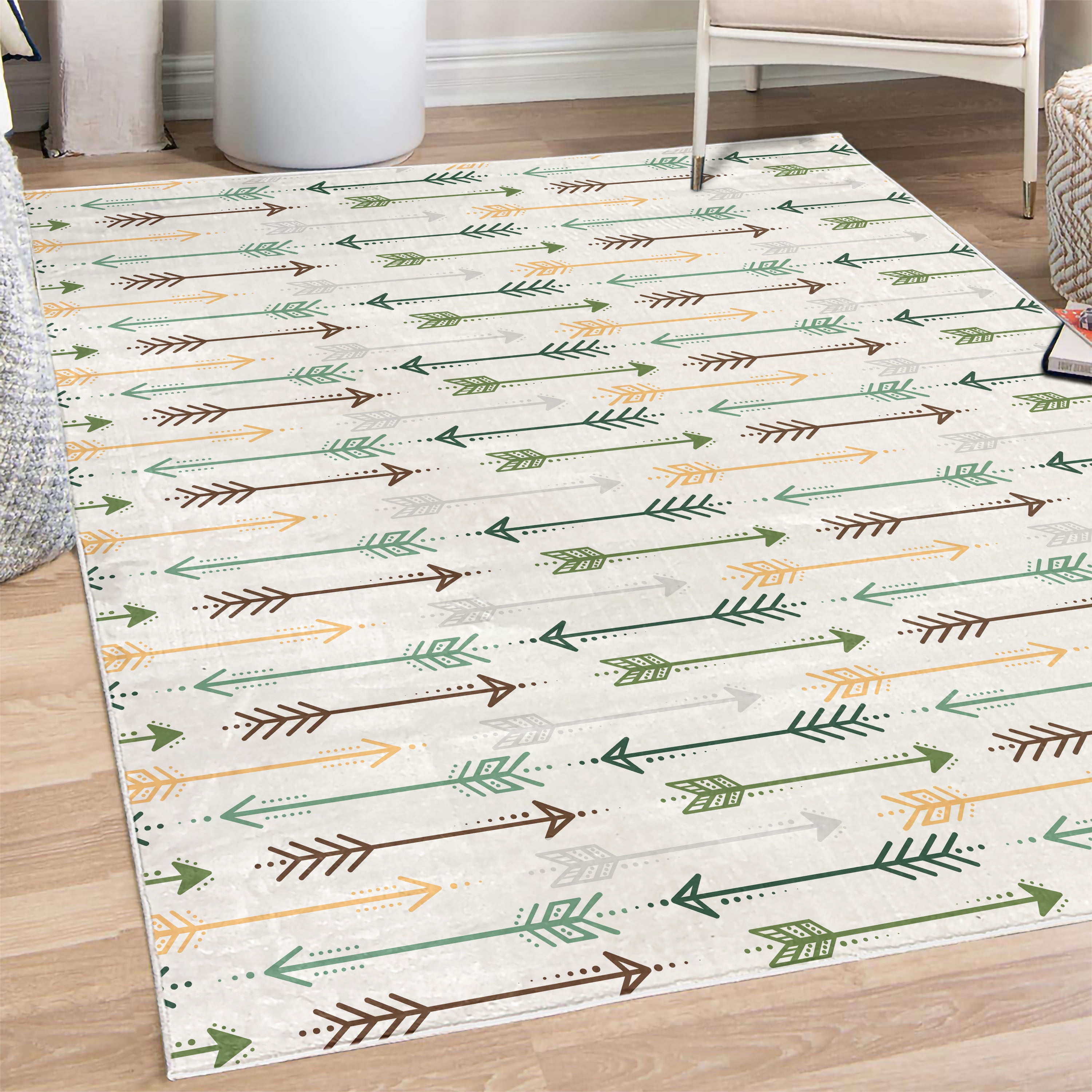 Boho Decorative Rug, Retro Arrow Pattern in Horizontal Line Heading to ...