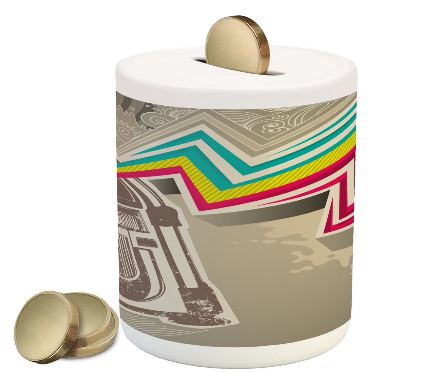 Jukebox Piggy Bank, Antique Vintage Retro Radio Party with Colorful Zig ...