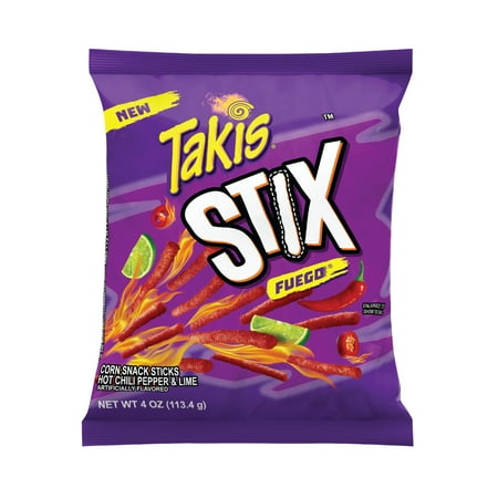 Takis Fuego Stix 4 oz Snack Size Bag, Hot Chili Pepper & Lime Corn ...